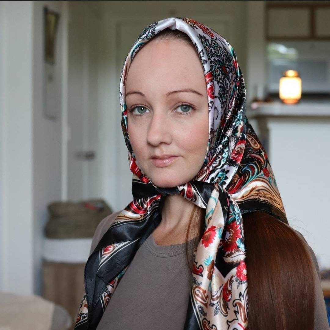 Orthodox Christian Floral Paisley Silky Satin Scarf Headcovering Headscarf National Ethnic ...