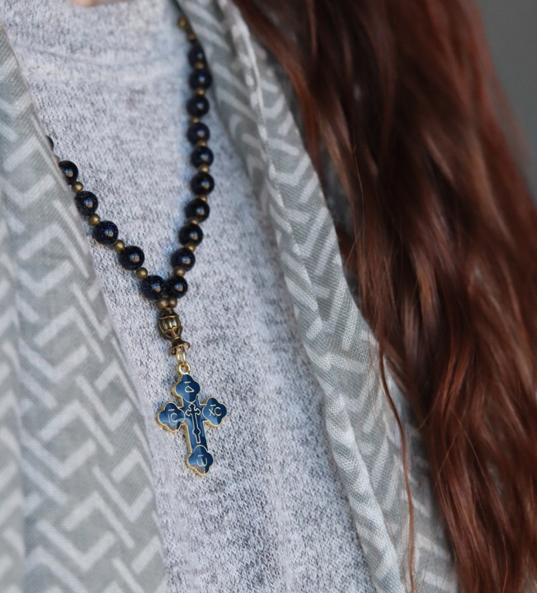 Byzantine Inspired Navy Sandstone Chotki Prayer Beads With Navy and ...