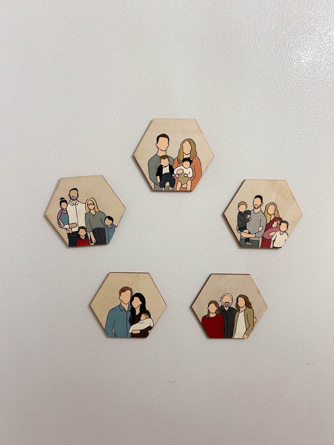 Hexagon Wood Magnets, Faceless, Family - Etsy