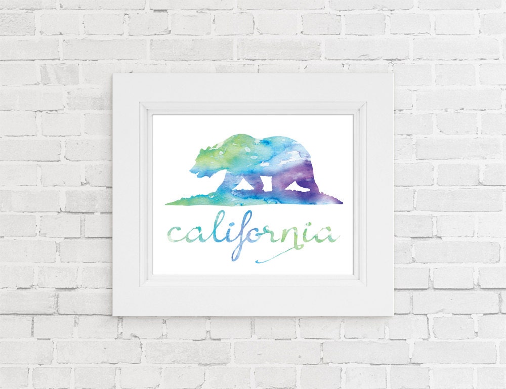 Printable California State Flag Watercolor Print. California Watercolor ...