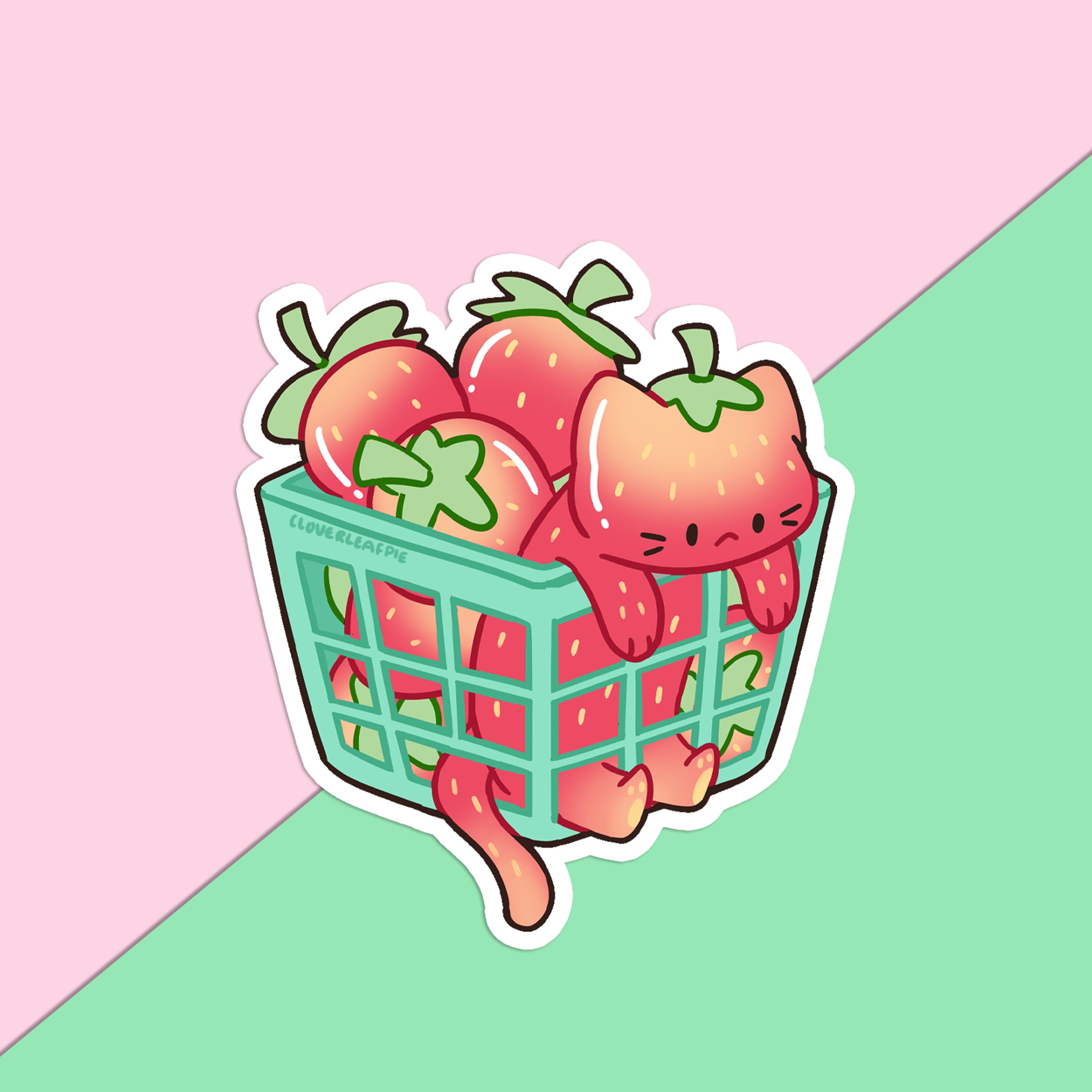 Strawberry Cat Vinyl Sticker - Etsy