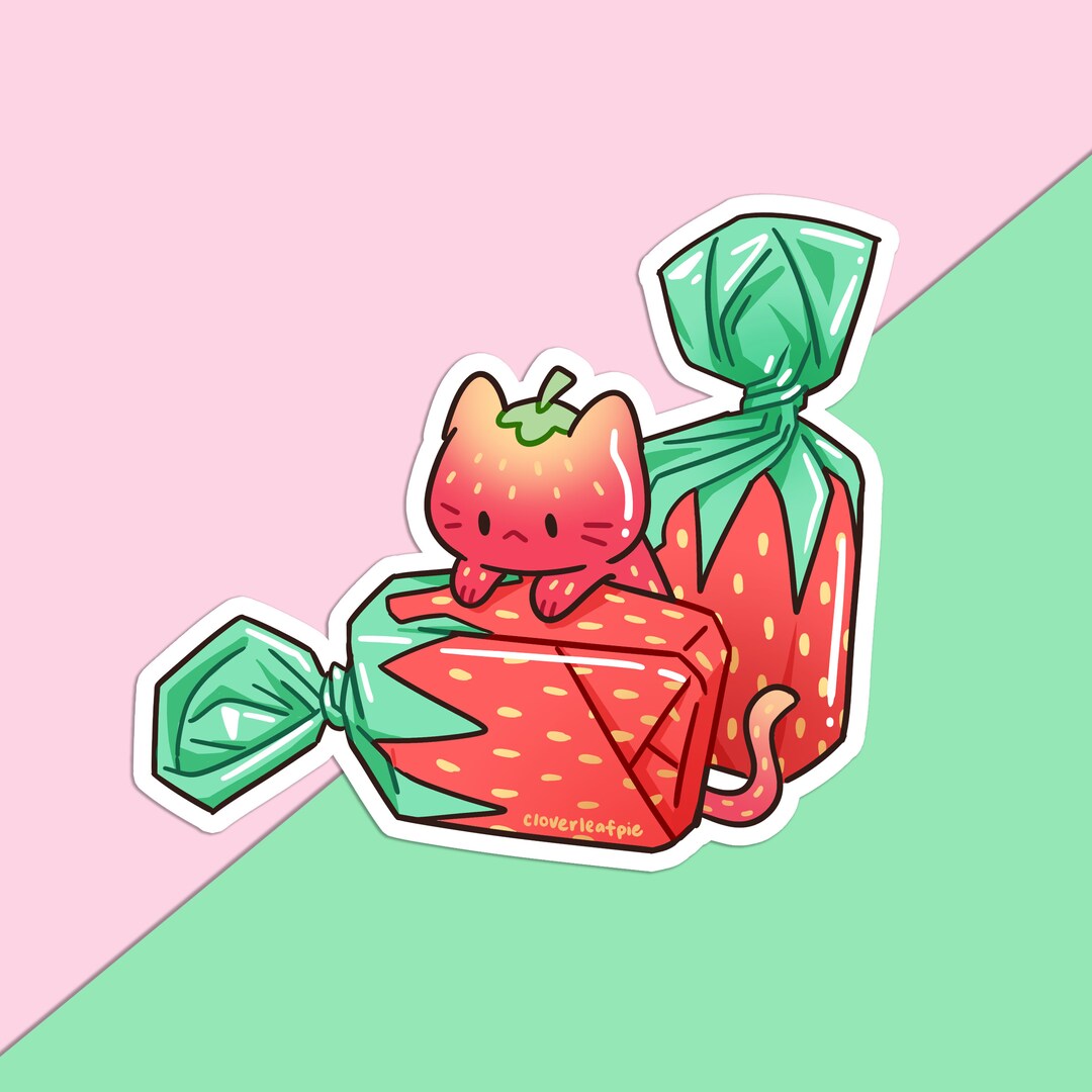 Strawberry Candy Cat Vinyl Sticker - Etsy