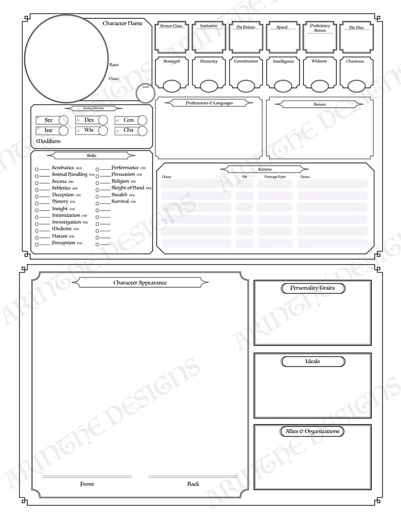 D&D 5E Character Sheet - Digital Download - Etsy