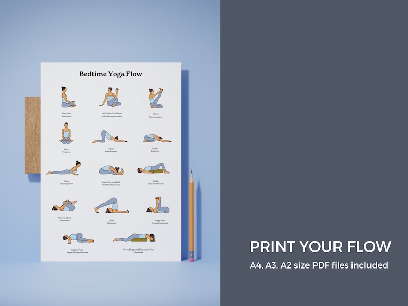 Bedtime Yoga Flow Printable, Yoga Poses Poster, Yoga Poses Art, Yoga ...