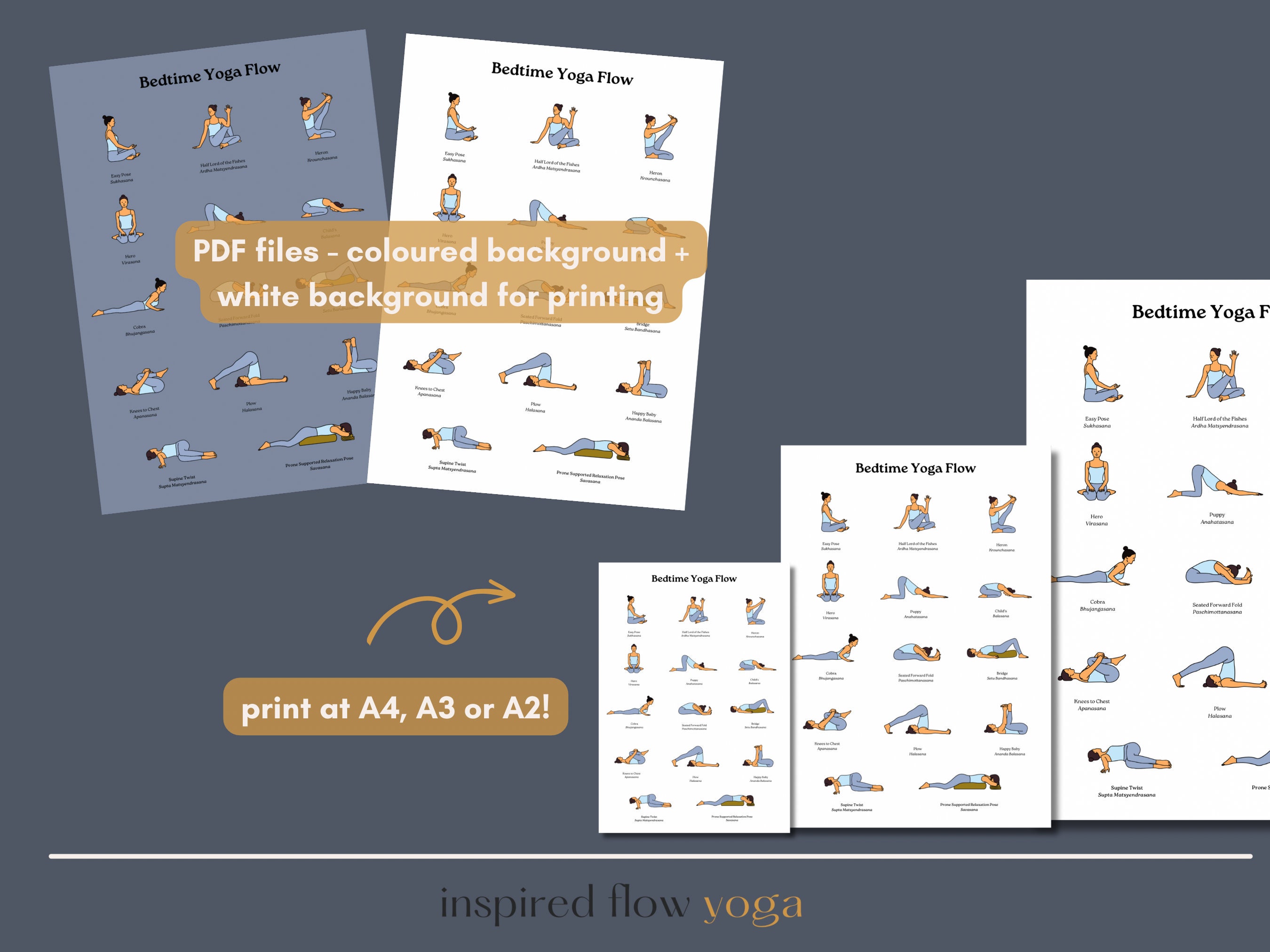 Bedtime Yoga Flow Printable, Yoga Poses Poster, Yoga Poses Art, Yoga ...