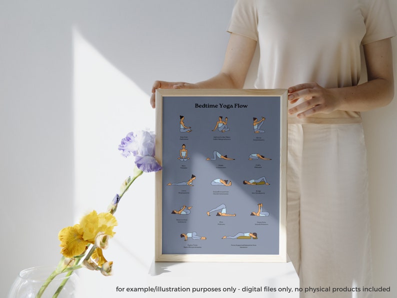 Bedtime Yoga Flow Printable, Yoga Poses Poster, Yoga Poses Art, Yoga ...