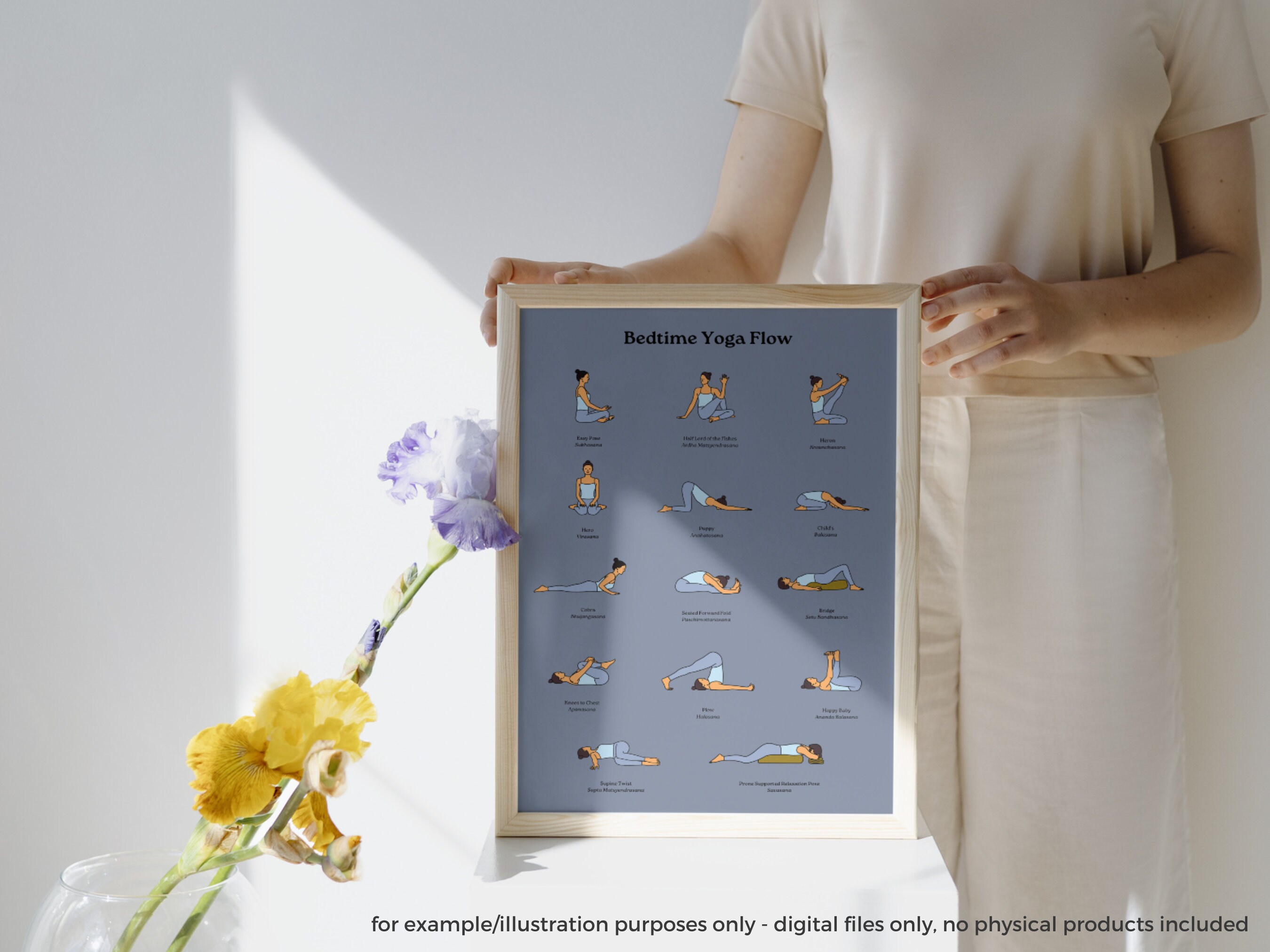 Bedtime Yoga Flow Printable, Yoga Poses Poster, Yoga Poses Art, Yoga ...
