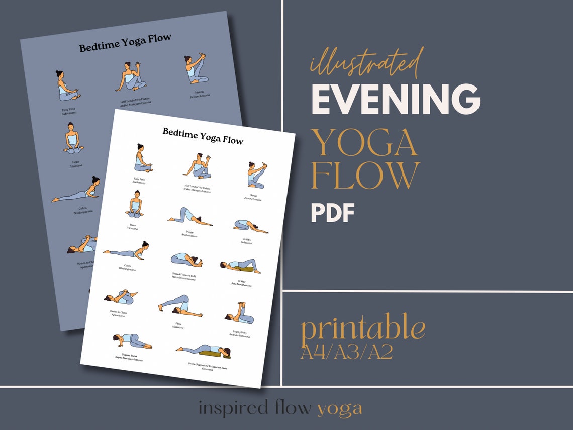 Bedtime Yoga Flow Printable, Yoga Poses Poster, Yoga Poses Art, Yoga ...