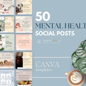 50 Wellness Posts Canva Template Mental Health Feed Posts-stories ...