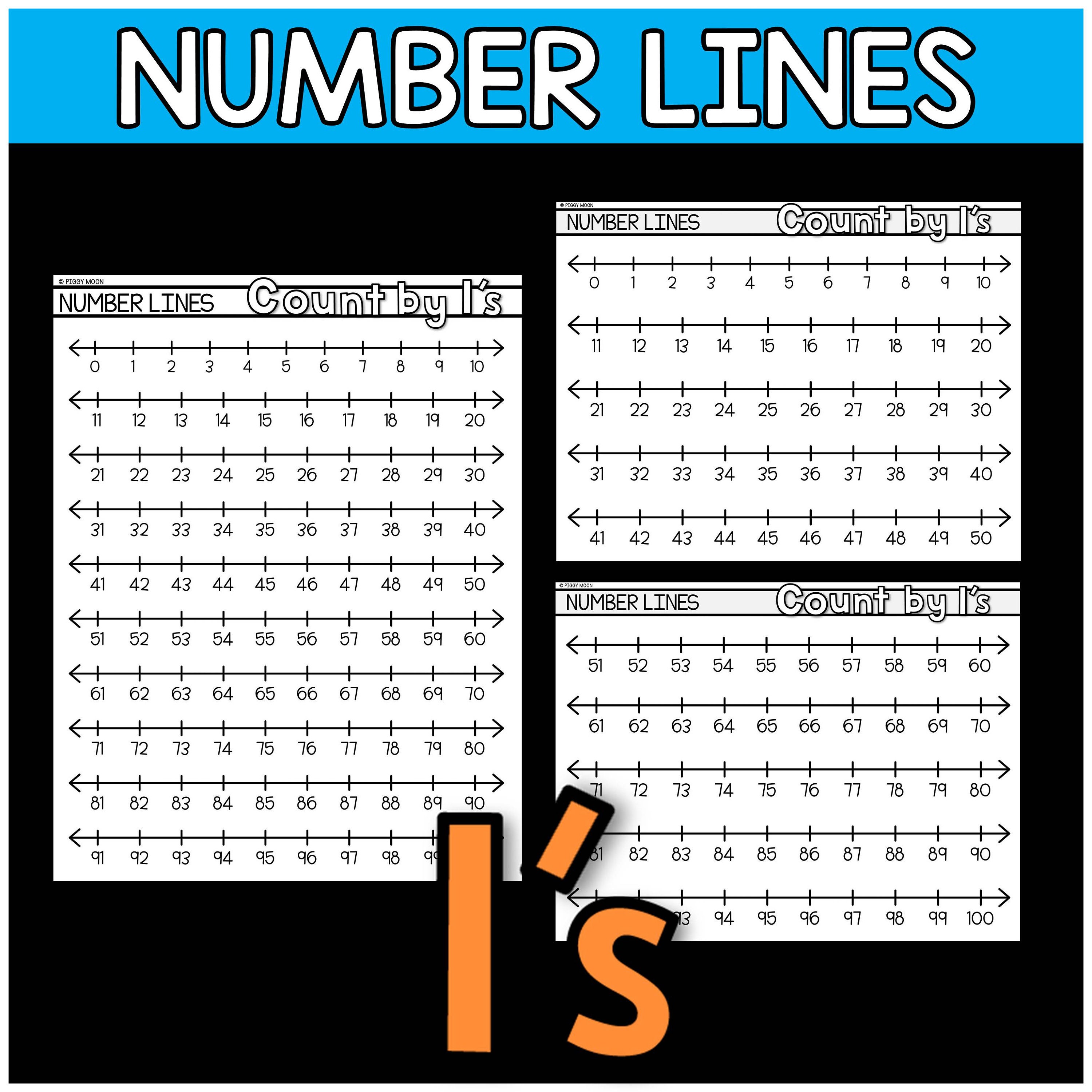 0-100 Number Lines Charts One to Hundred : Counting by | Etsy
