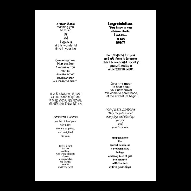 Printable Baby Card Inserts, Digital New Baby Greetings, Sayings for ...