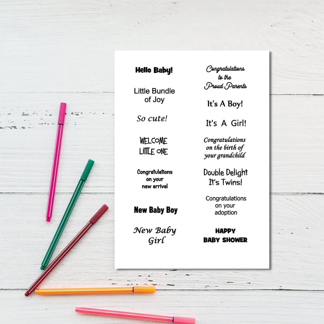 Baby Sentiments Digital Sheet, New Baby Card Words, Printable Card ...