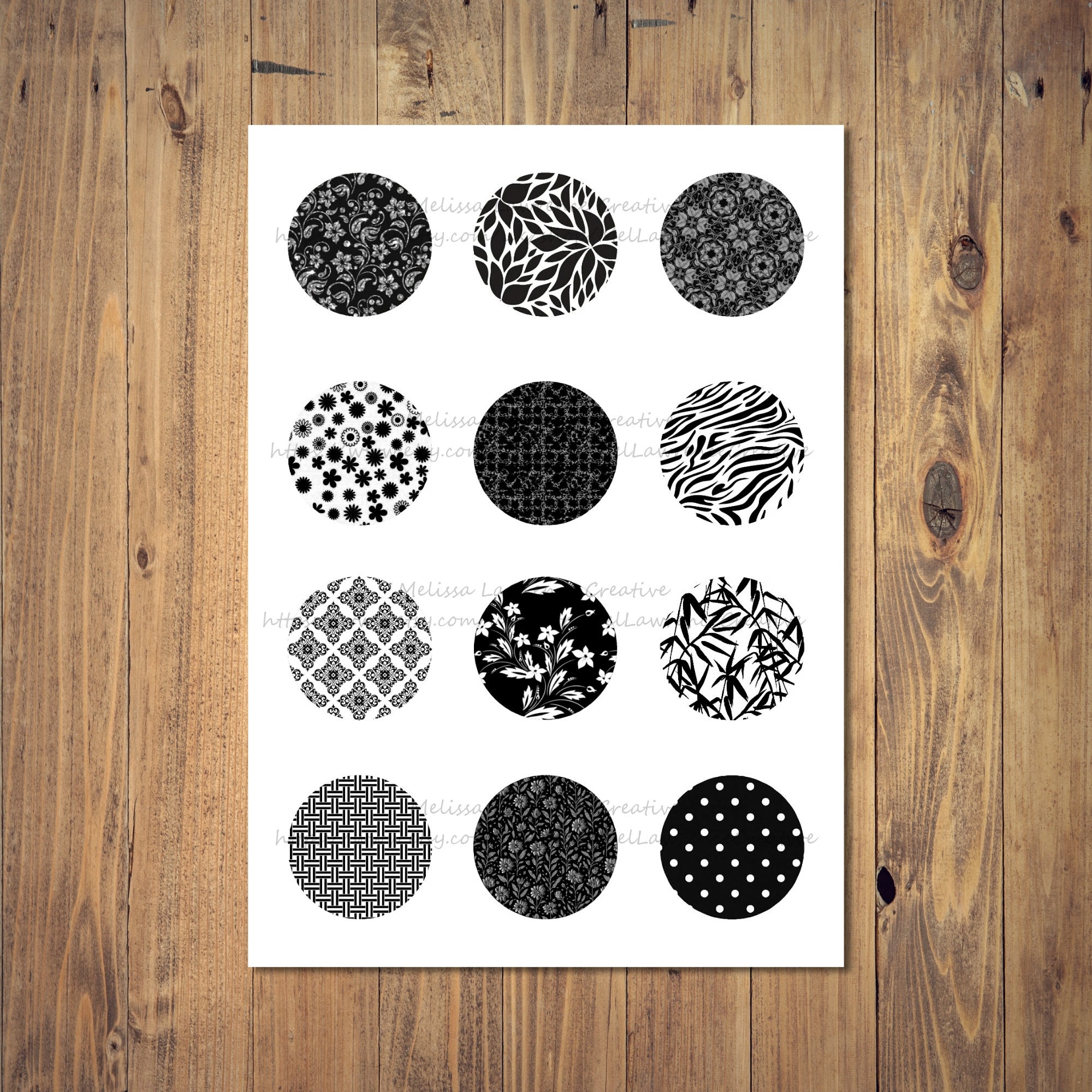 Black and White Circles Digital Collage Sheet, Instant Download 2 Inch ...
