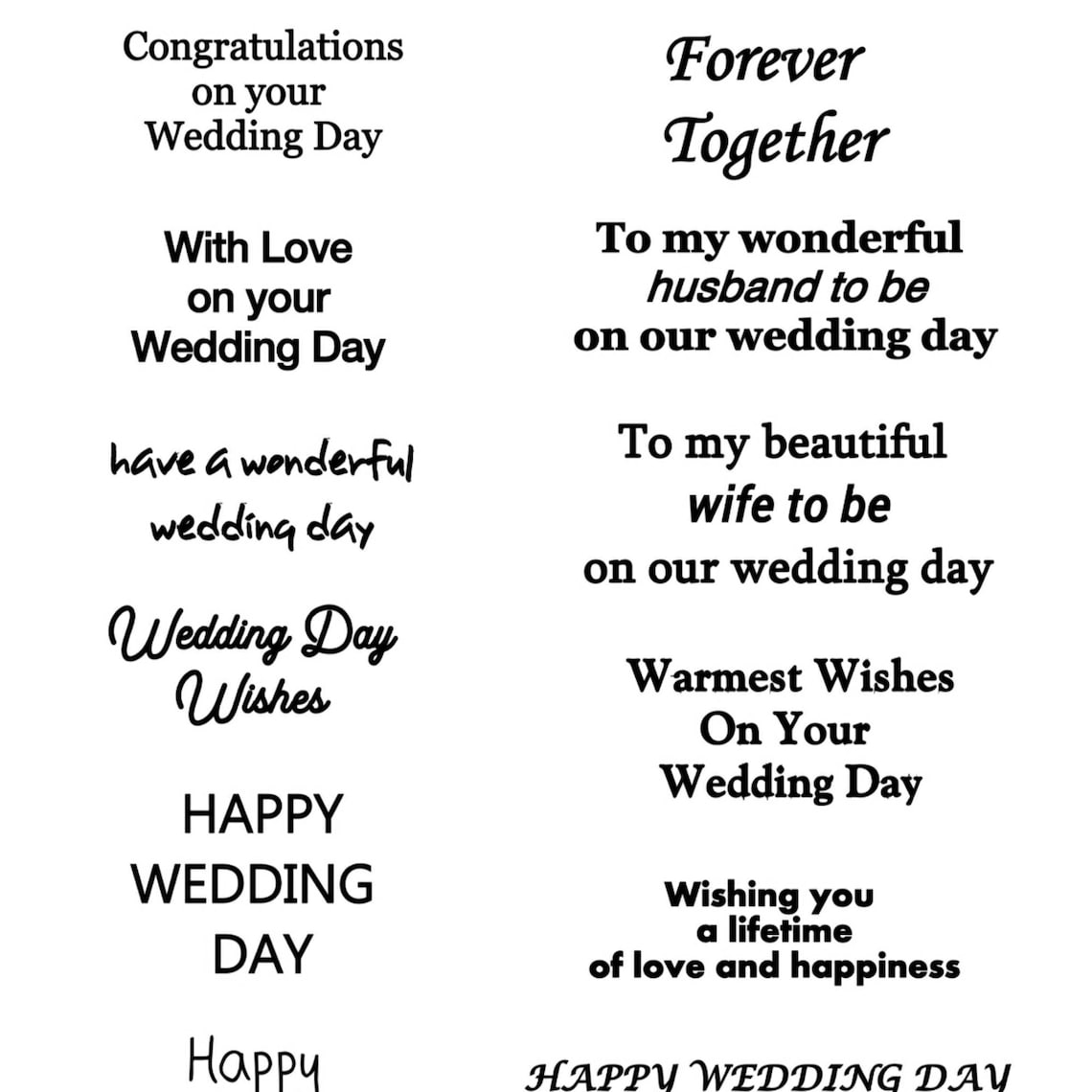 Wedding Sentiments Digital Sheet, Wedding Card Sentiments, Printable ...
