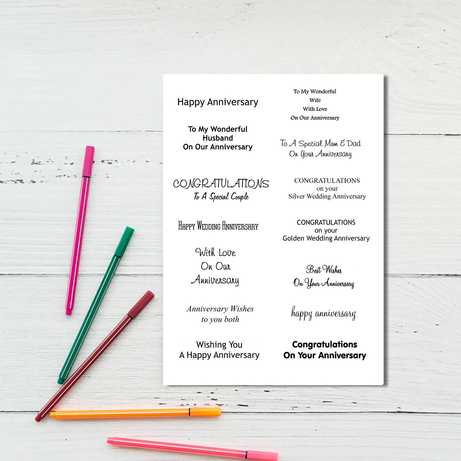 Anniversary Sentiments Digital Sheet, Printable Card Sentiments ...