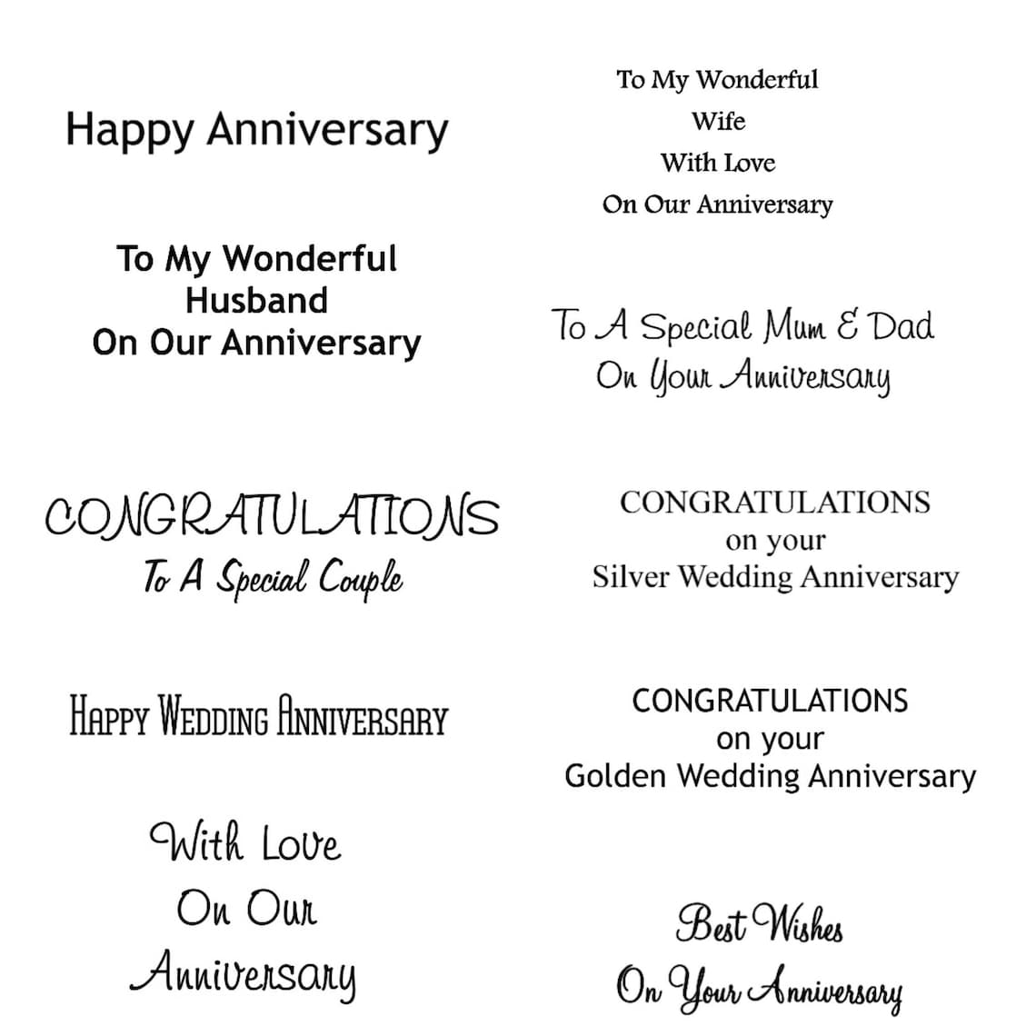 Anniversary Sentiments Digital Sheet, Printable Card Sentiments ...
