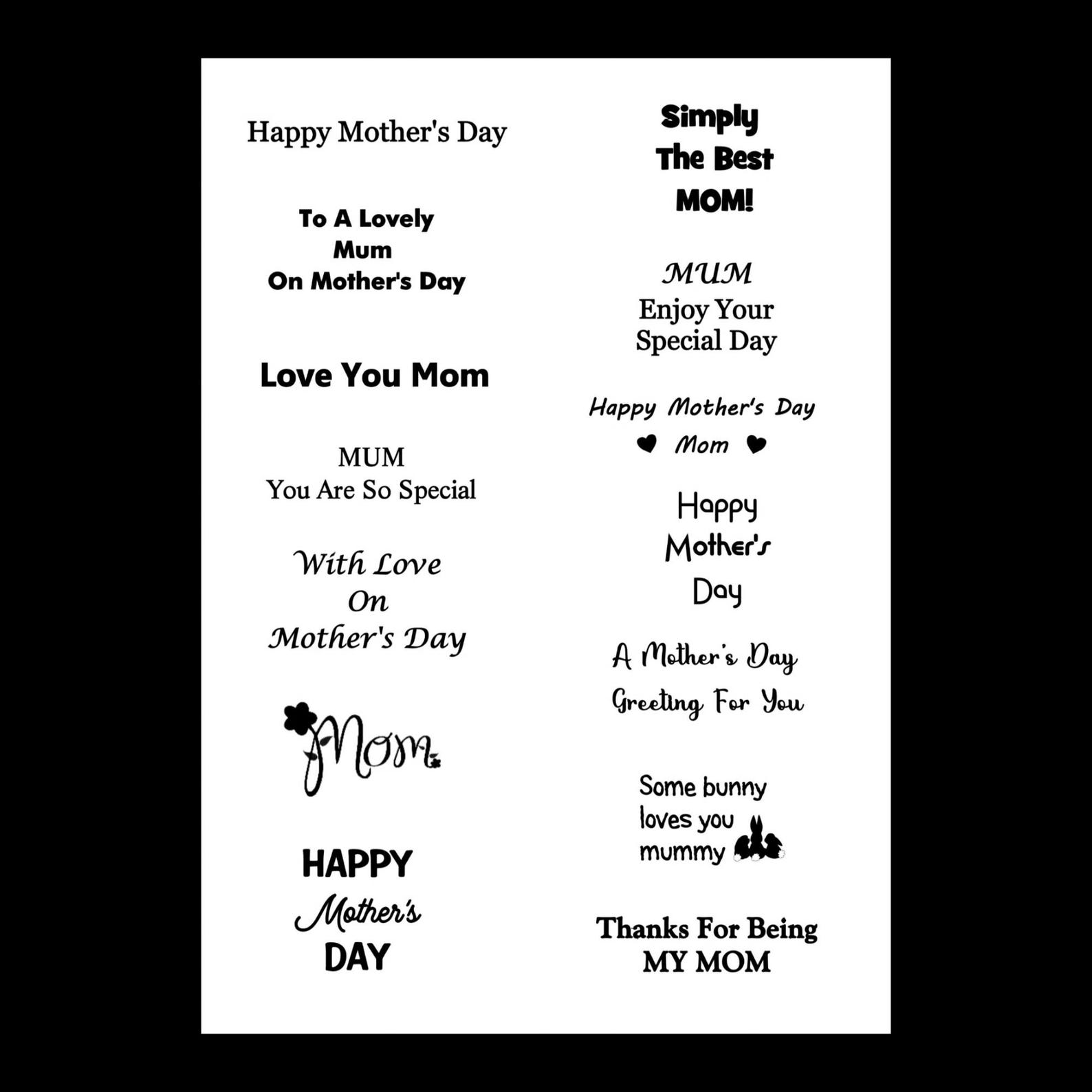 Mother Sentiments Digital Sheet, Printable Mother’s Day Sentiments ...