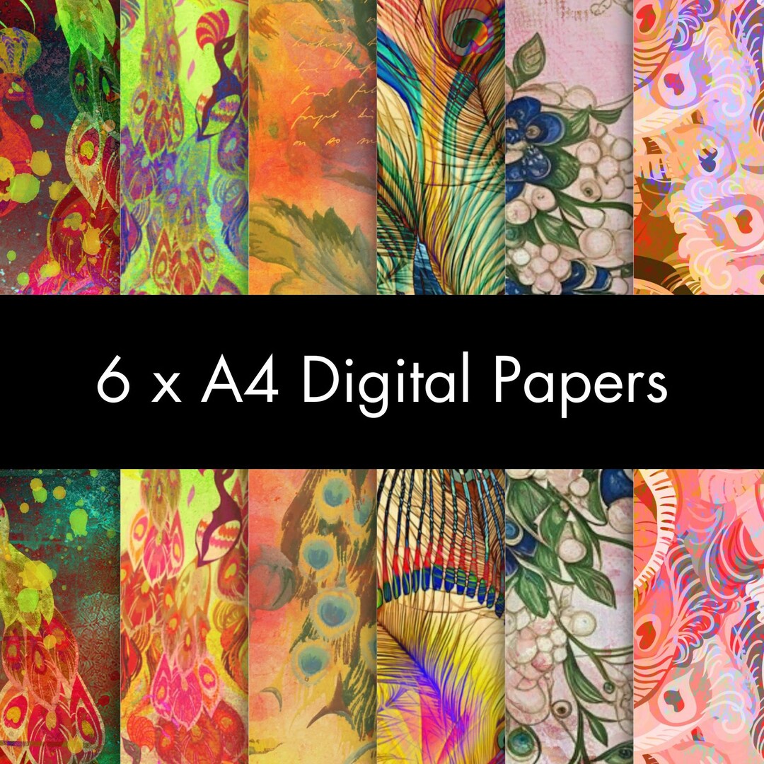 Peacock Digital A4 Paper Pack, Instant Download Papers, Printable Craft ...