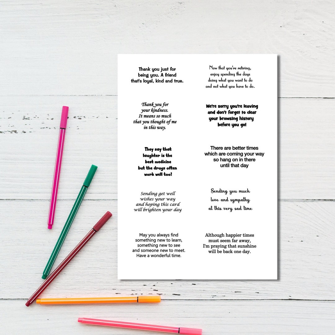 Mixed Card Inserts Digital Sheet, Printable Card Verses, Inside Card ...