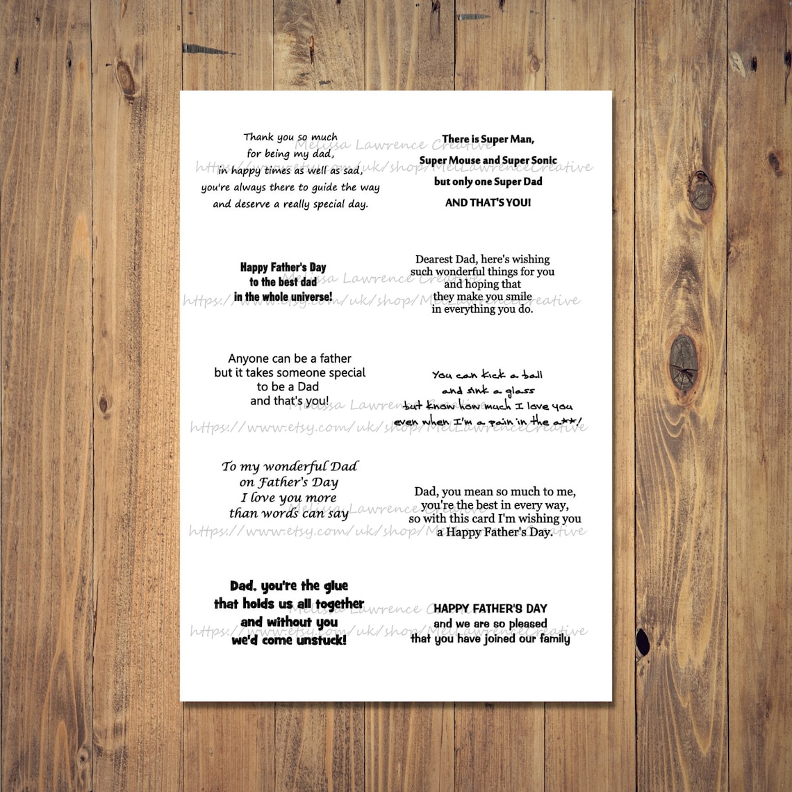 Father's Day Card Inserts Digital Sheet, Father's Day Sentiments ...