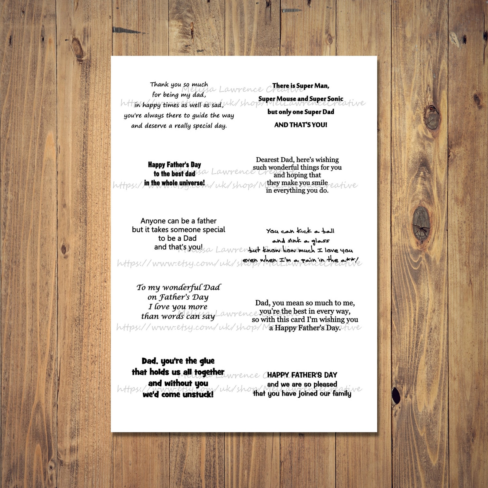 Father's Day Card Inserts Digital Sheet, Father's Day Sentiments ...