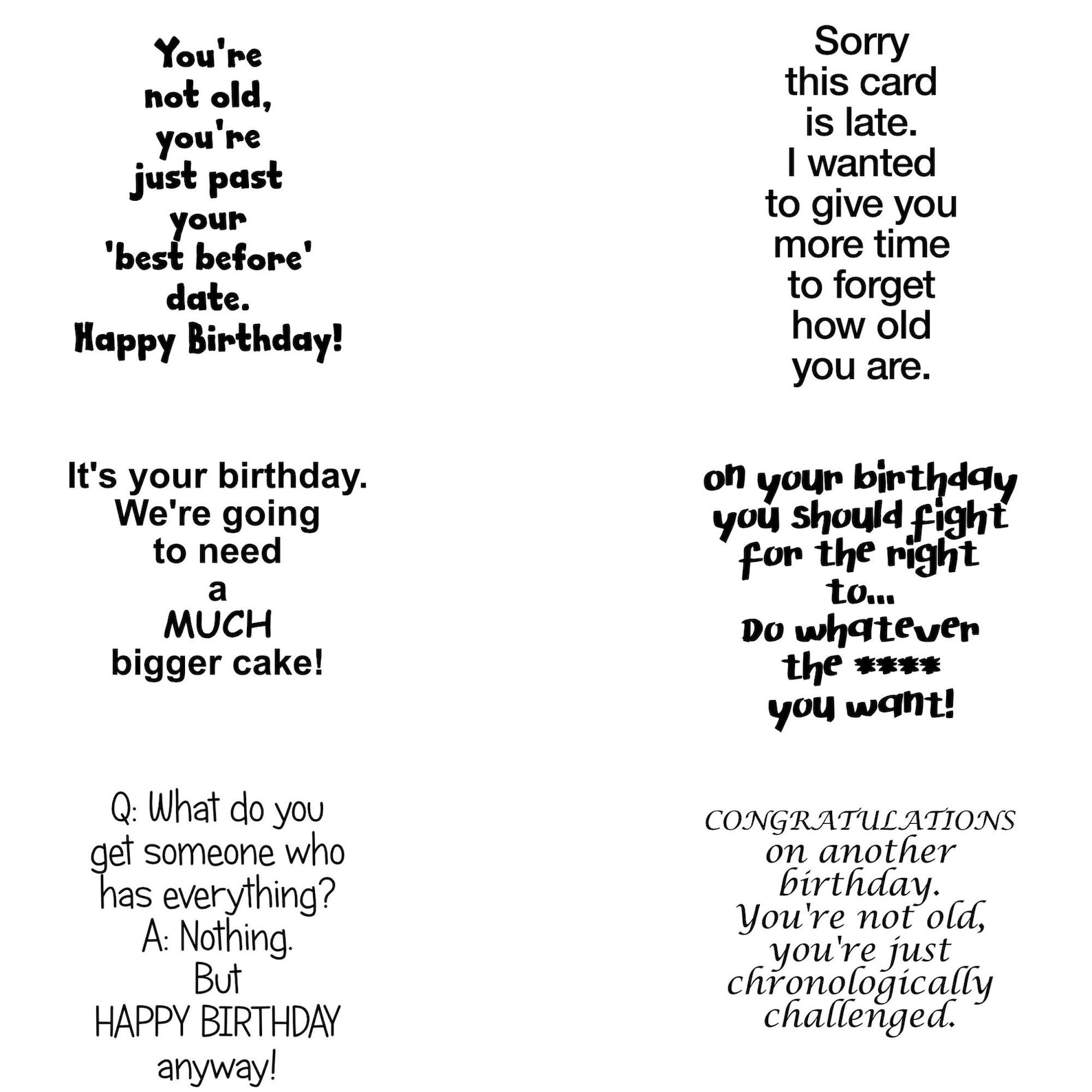 Funny Birthday Card Verses, Snarky Birthday Sayings, Inside Card Words ...