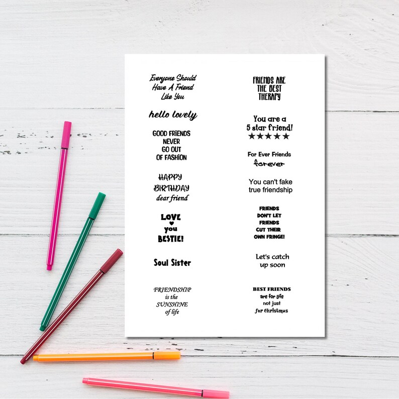 Friendship Sentiments Digital Download, Words for Friend Cards, Junk ...