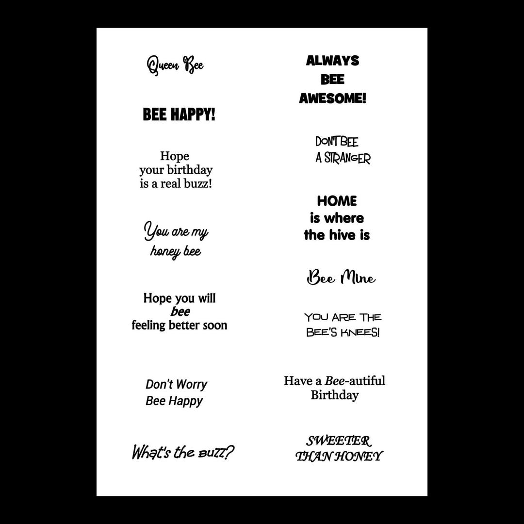 Bee Sentiments Digital JPG Sheet, Printable Bee Themed Sayings, Junk ...