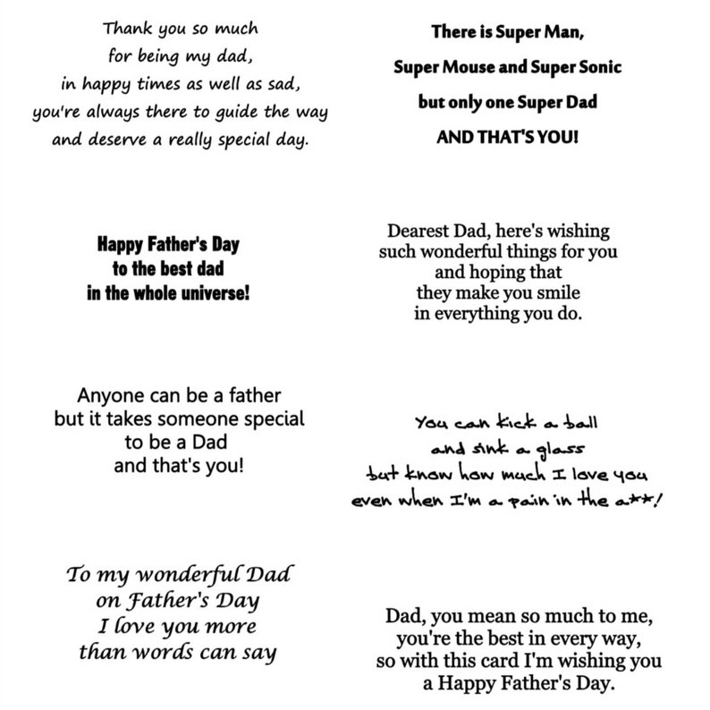 Father's Day Card Inserts Digital Sheet, Father's Day Sentiments ...