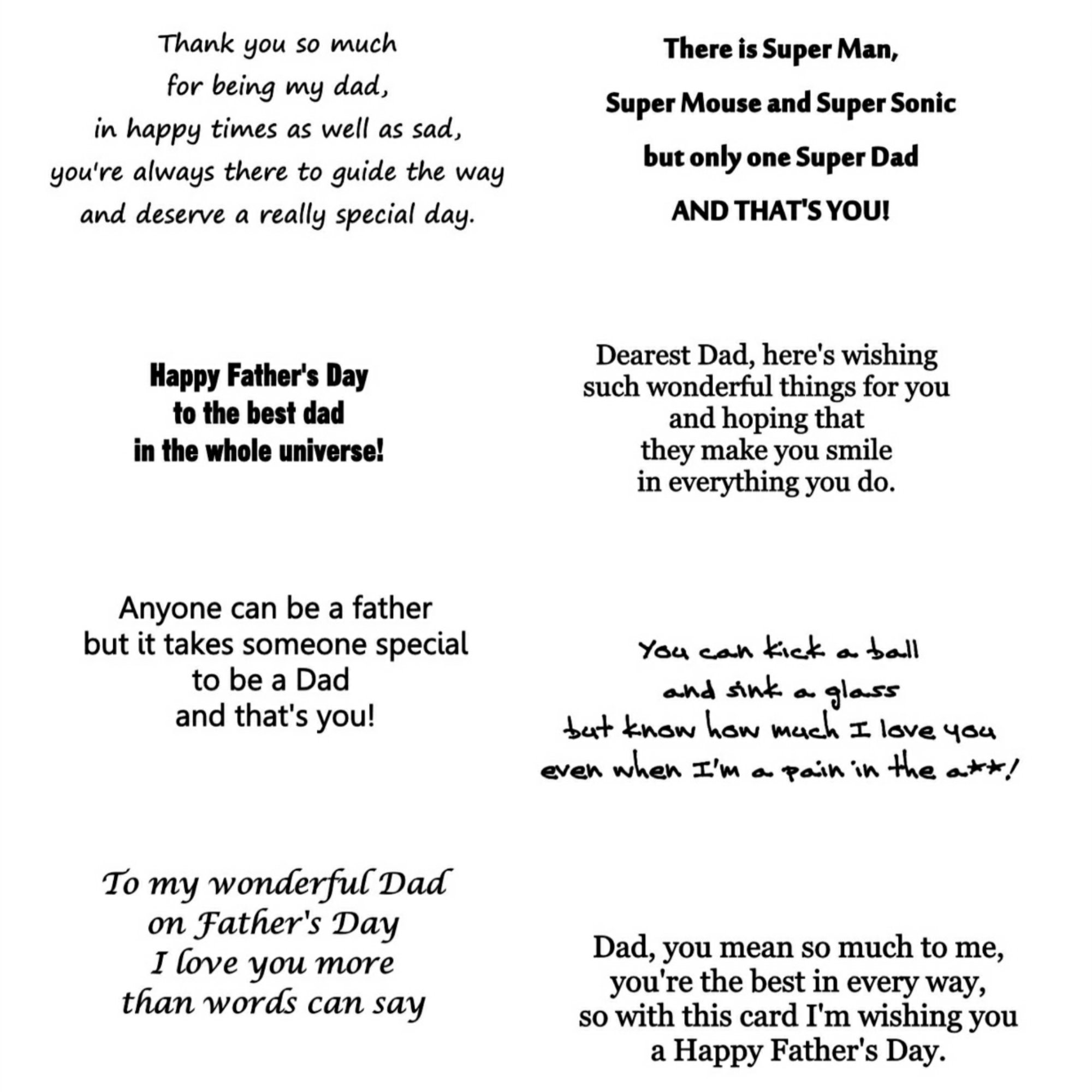 Father's Day Card Inserts Digital Sheet, Father's Day Sentiments ...