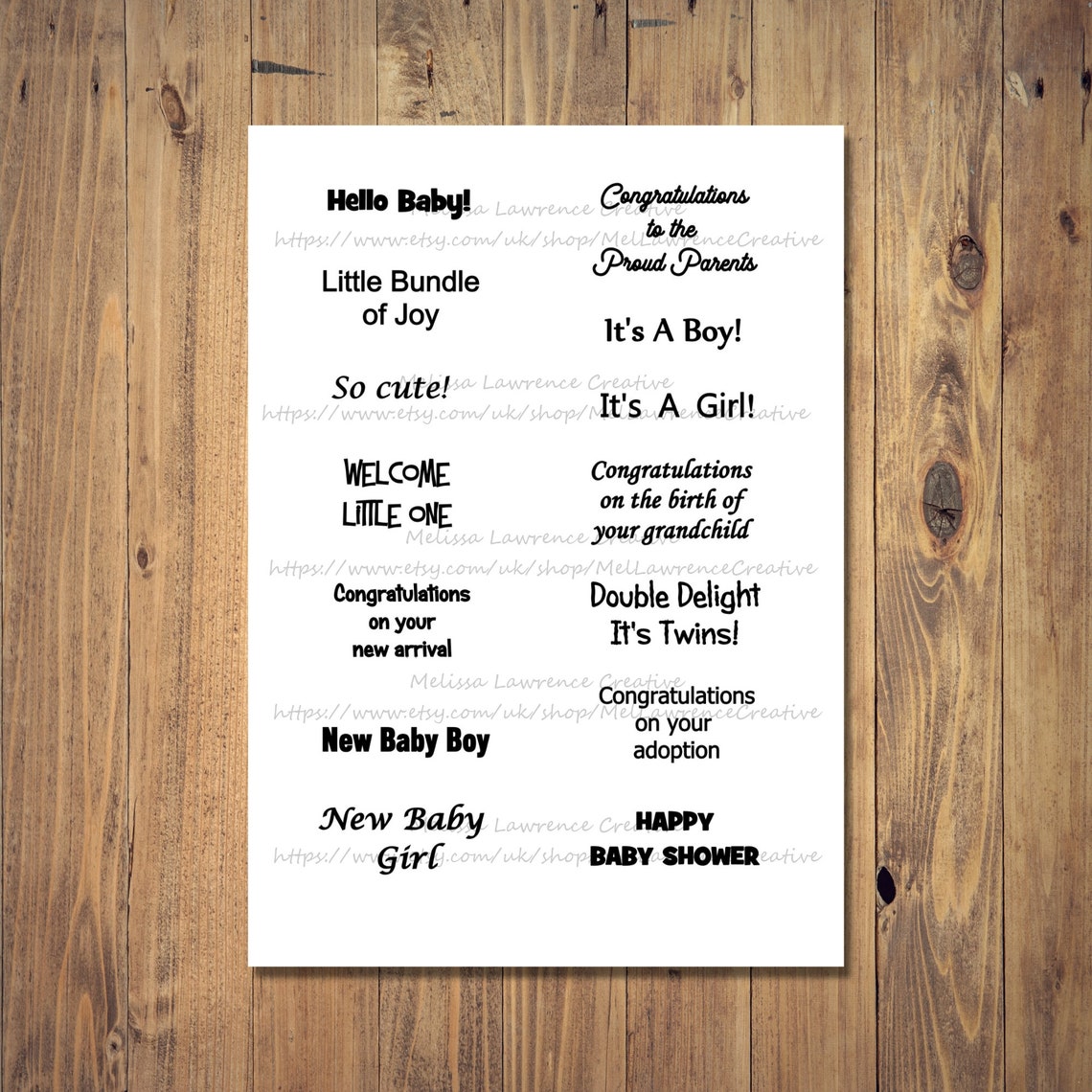 Baby Sentiments Digital Sheet, New Baby Card Words, Printable Card ...