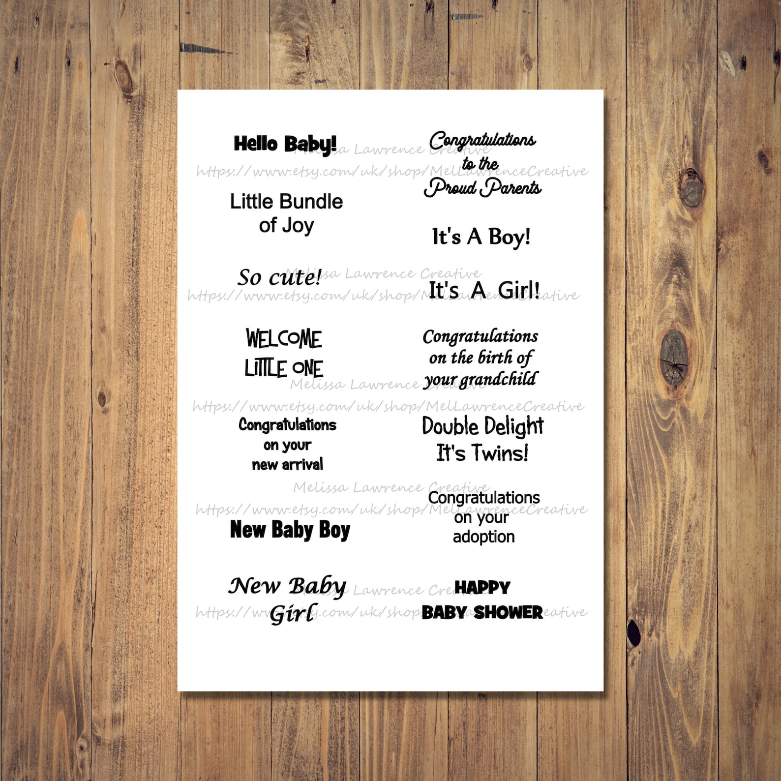 Baby Sentiments Digital Sheet, New Baby Card Words, Printable Card ...