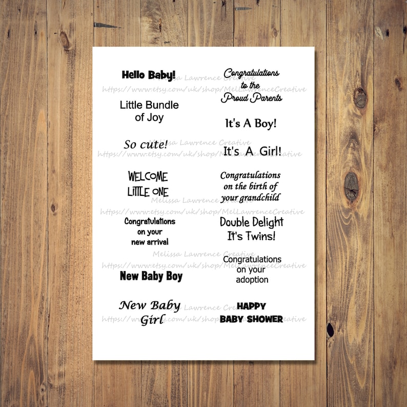 Baby Sentiments Digital Sheet, New Baby Card Words, Printable Card ...