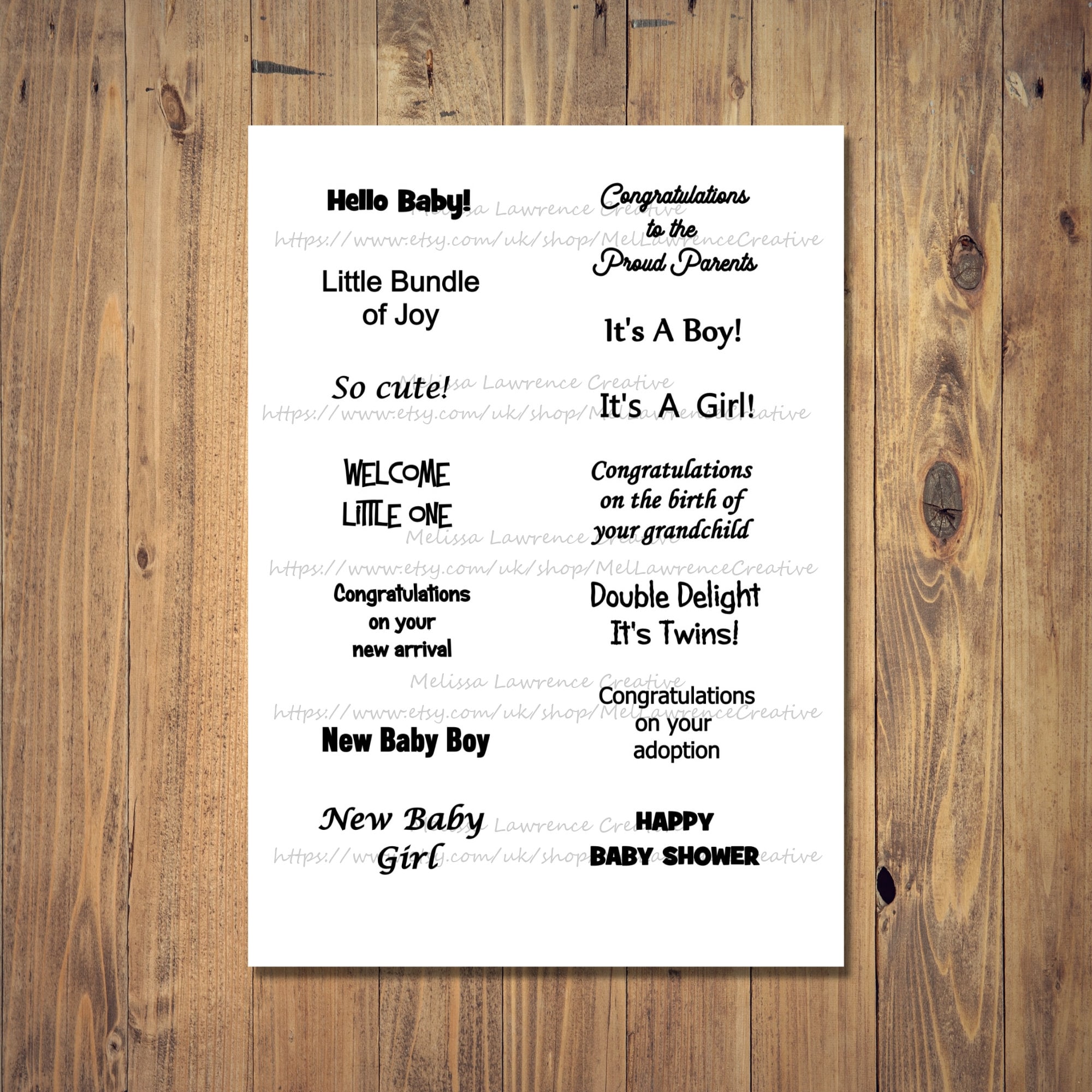 Baby Sentiments Digital Sheet, New Baby Card Words, Printable Card ...