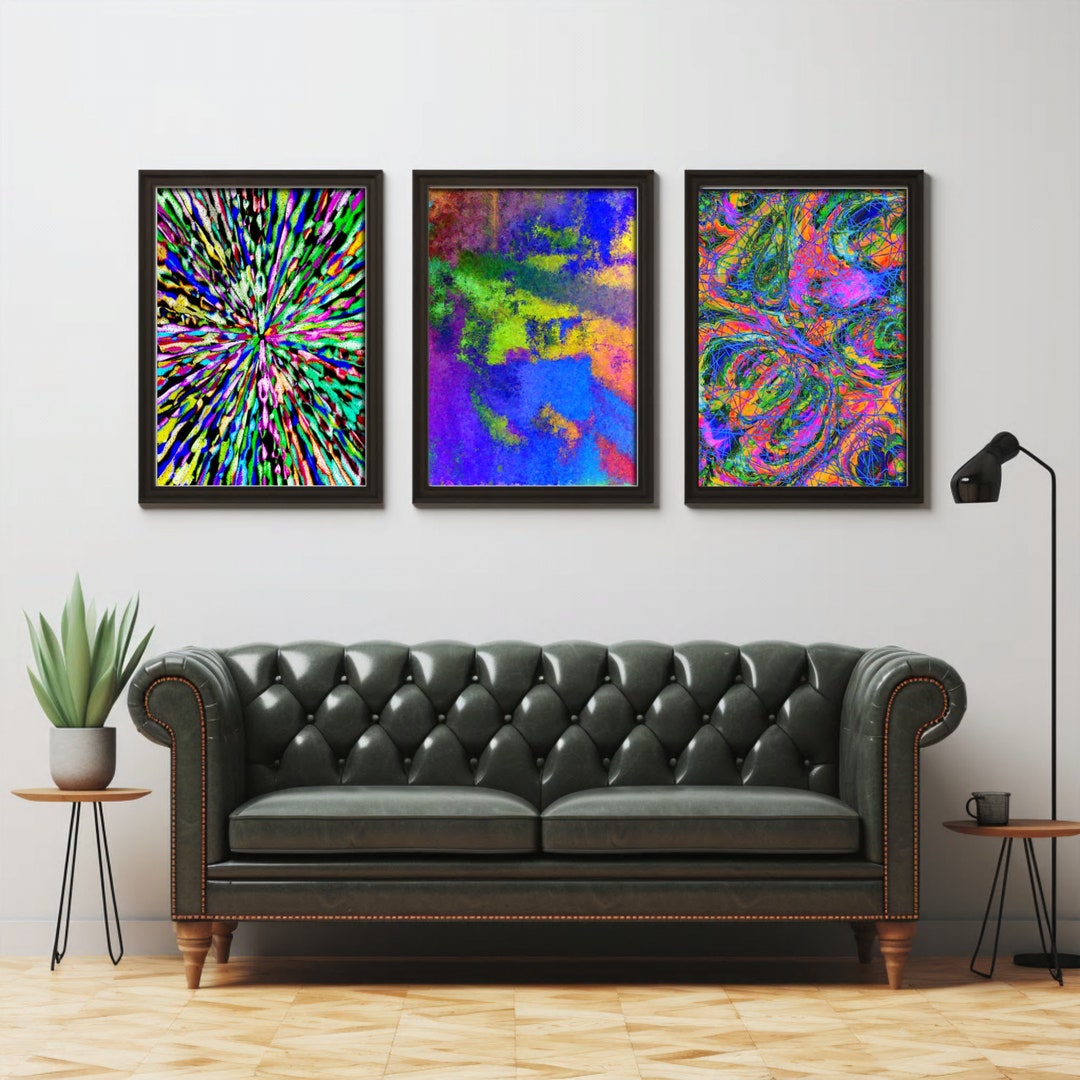 Colourful Abstract Digital Wall Art Set, Set of 3 Abstract Prints ...