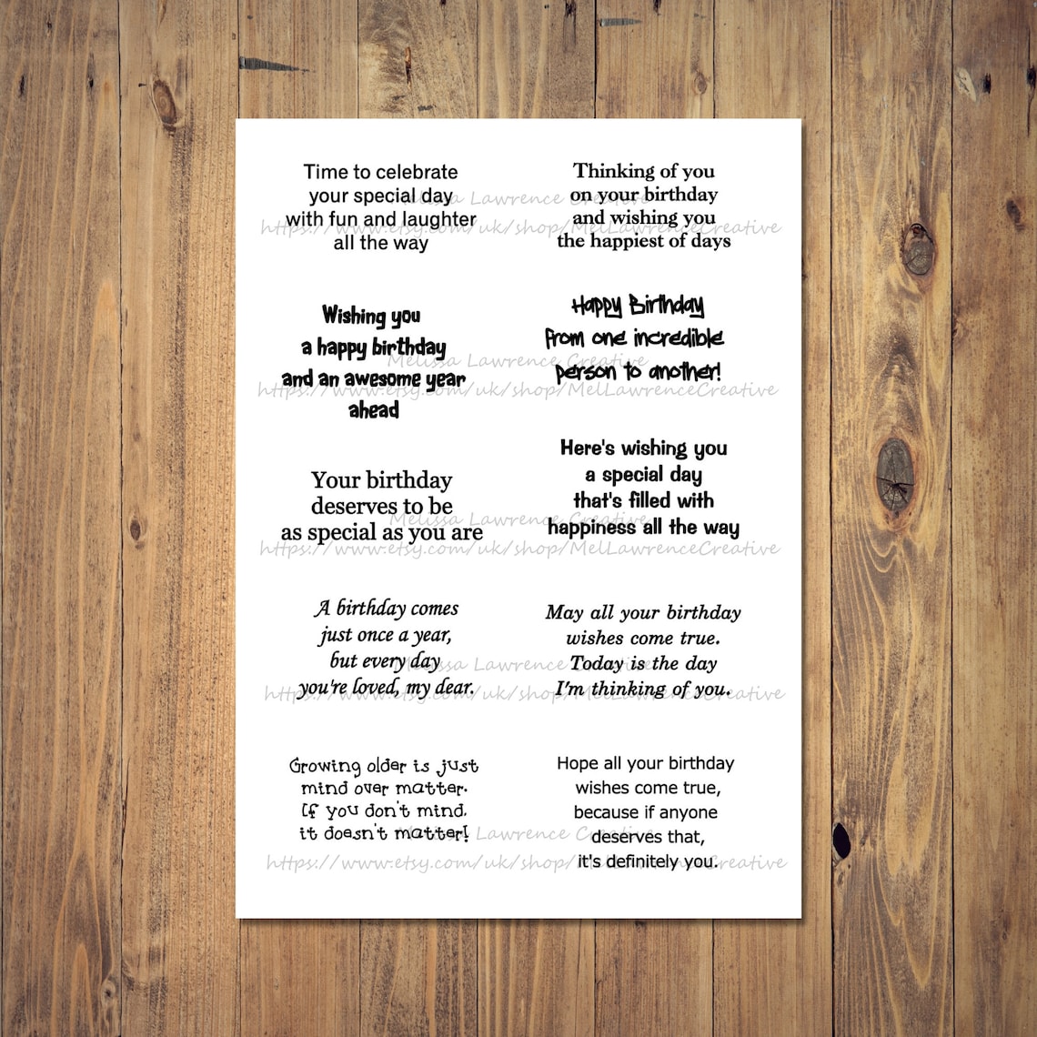 Birthday Card Inserts Digital Sheet, Printable Card Insert Verses ...