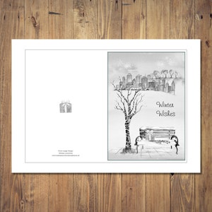 Winter Wishes Digital Christmas Card, Printable Winter Scene Card ...