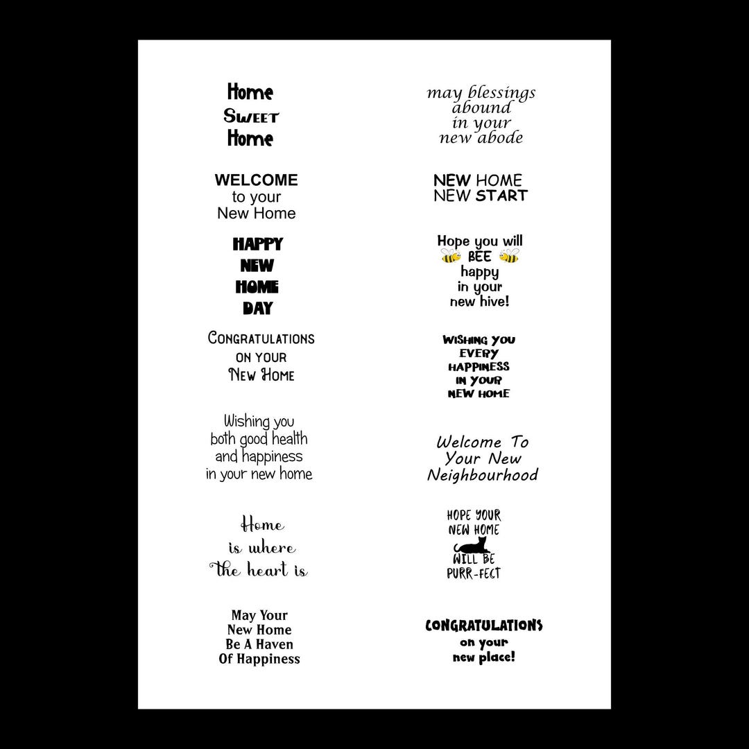 New Home Sentiments Printable, Housewarming Digital Words, Card ...