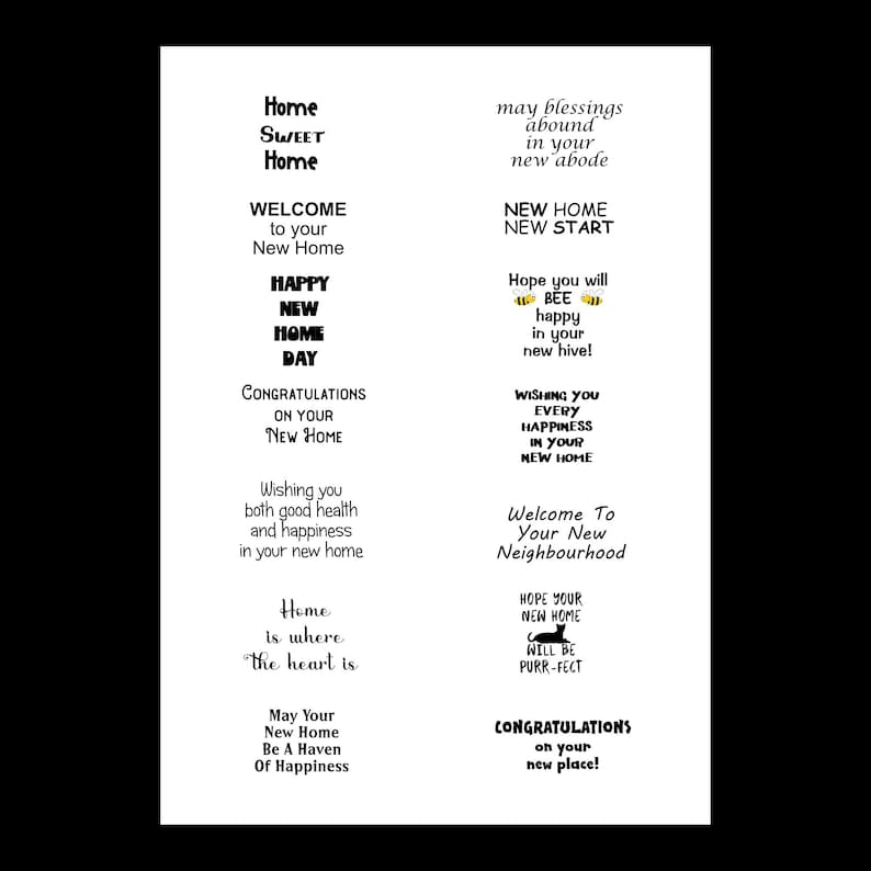 New Home Sentiments JPG Printable, Housewarming Digital Words, Card ...