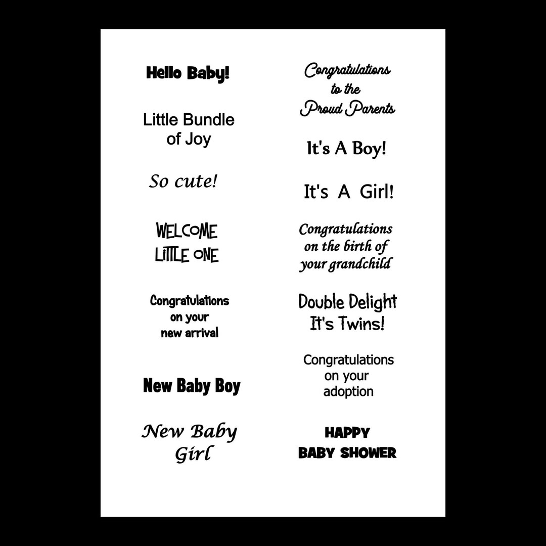 Baby Sentiments Digital Sheet, New Baby Card Words, Printable Card ...