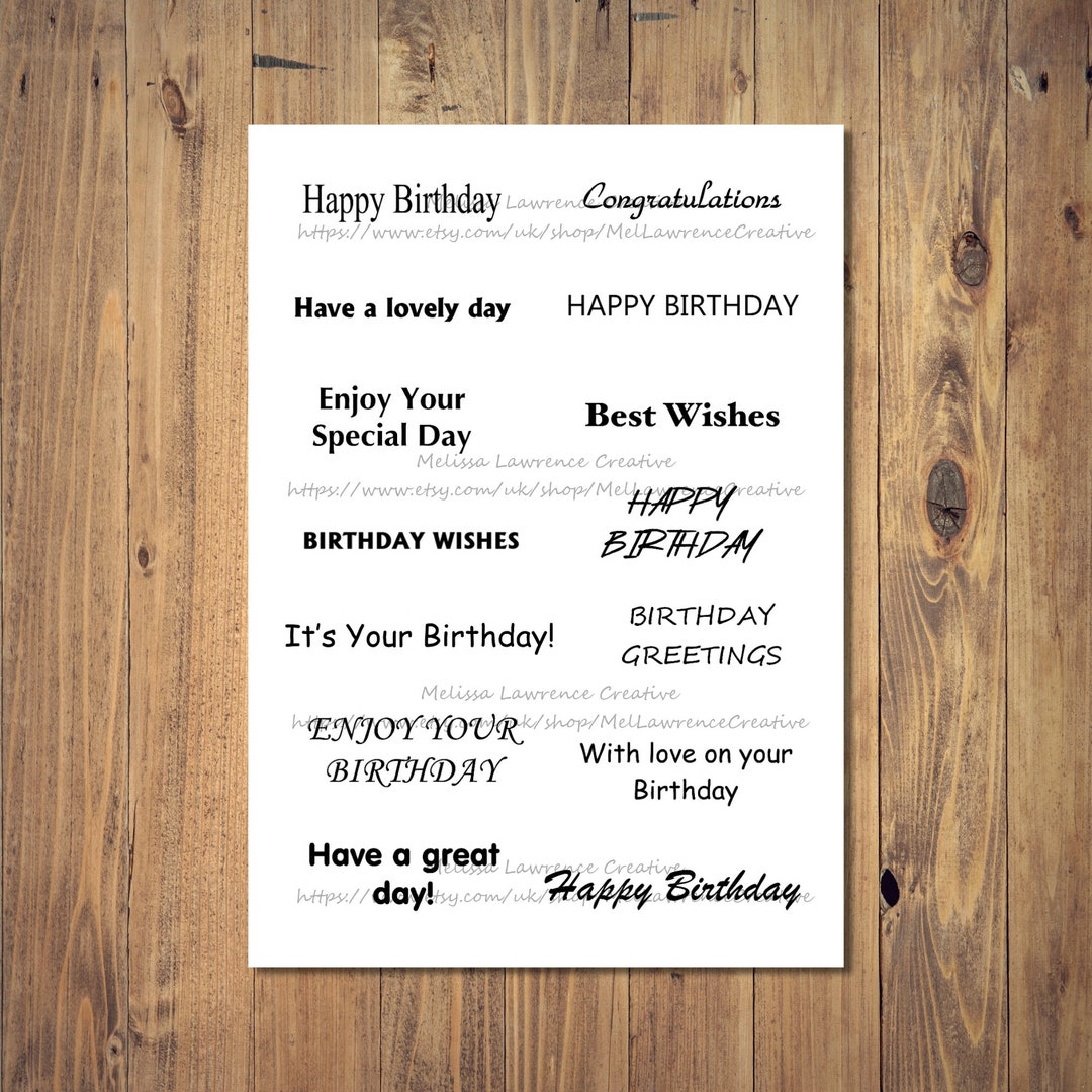 Birthday Sentiments Digital Sheet Ready to Print Words and - Etsy