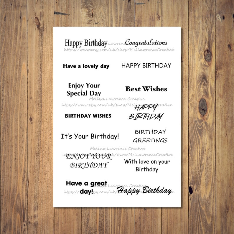 Birthday Sentiments Digital Sheet, Ready to Print Words and Phrases ...