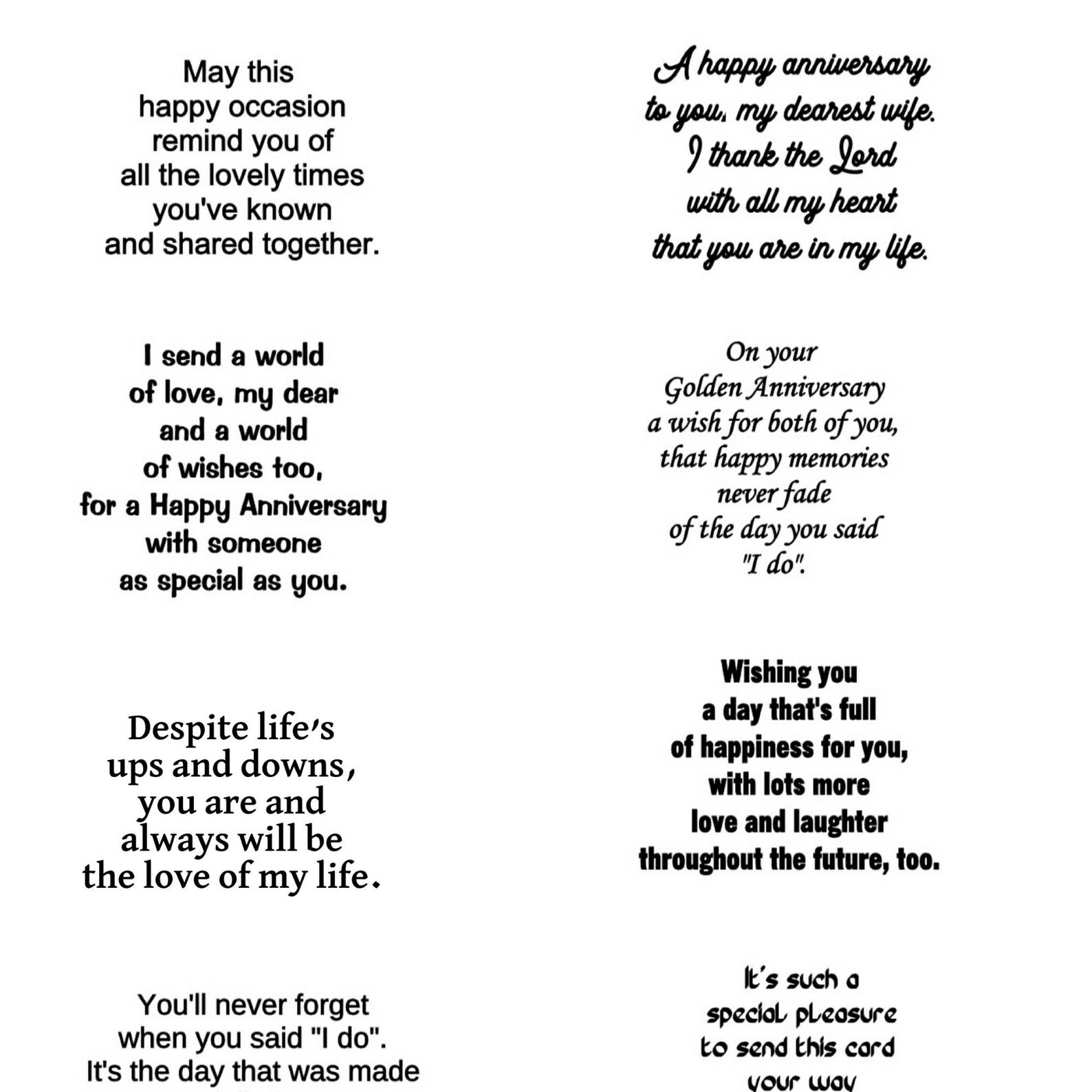 Anniversary Card Inserts Digital Sheet, Printable Anniversary Card ...