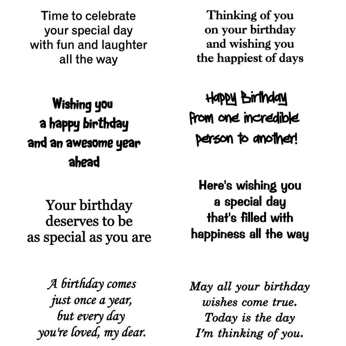 Birthday Card Inserts Digital Sheet, Printable Card Insert Verses ...