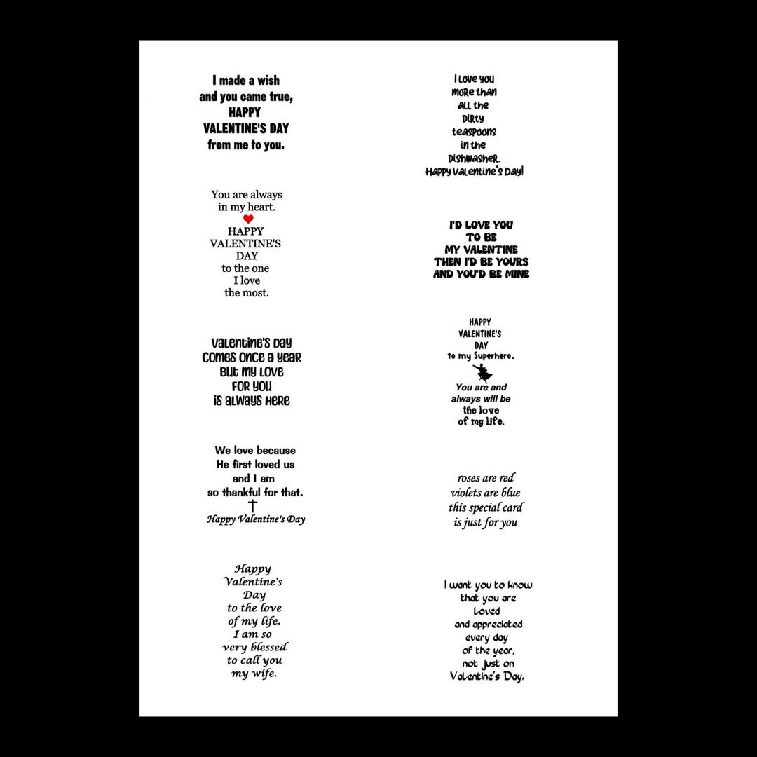 Valentine Card Inserts JPG Digital, Printable Romantic Verses ...