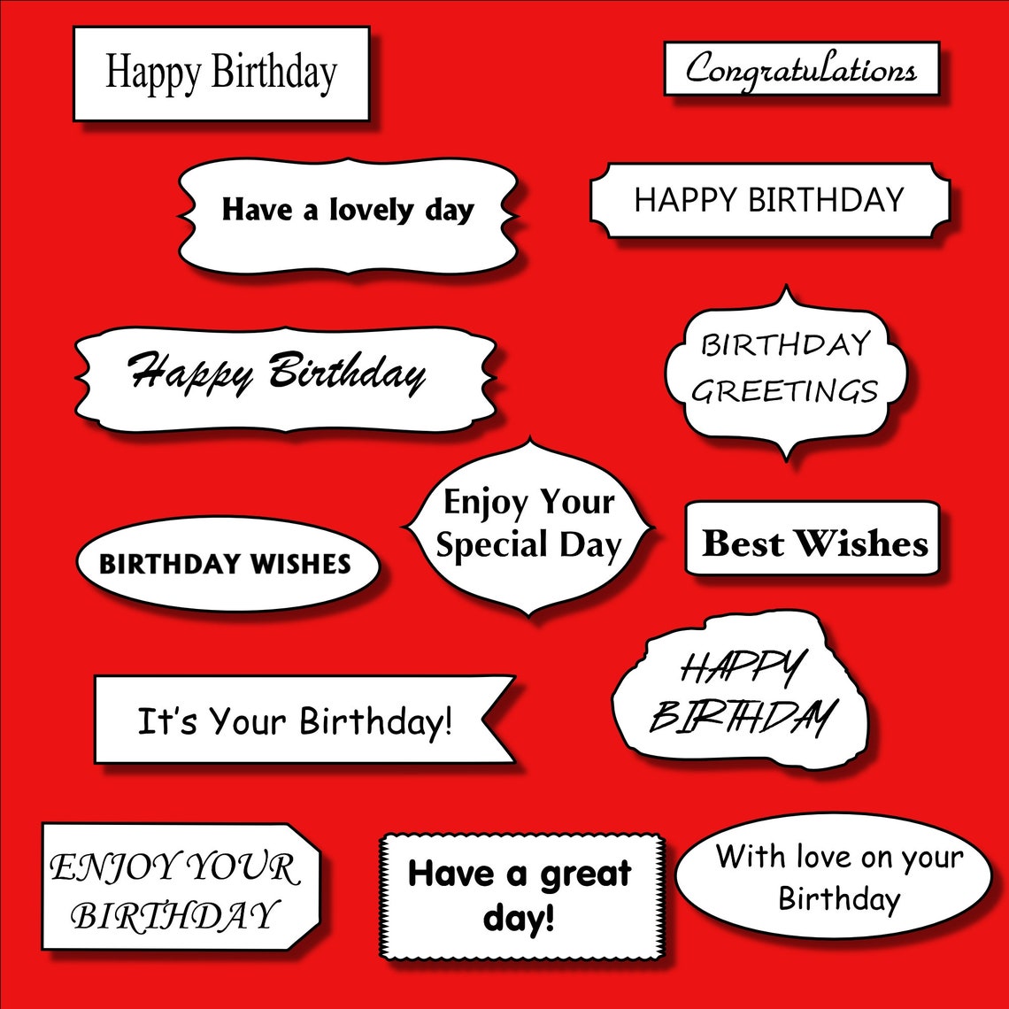 Birthday Sentiments Digital Sheet, Ready to Print Words and Phrases ...