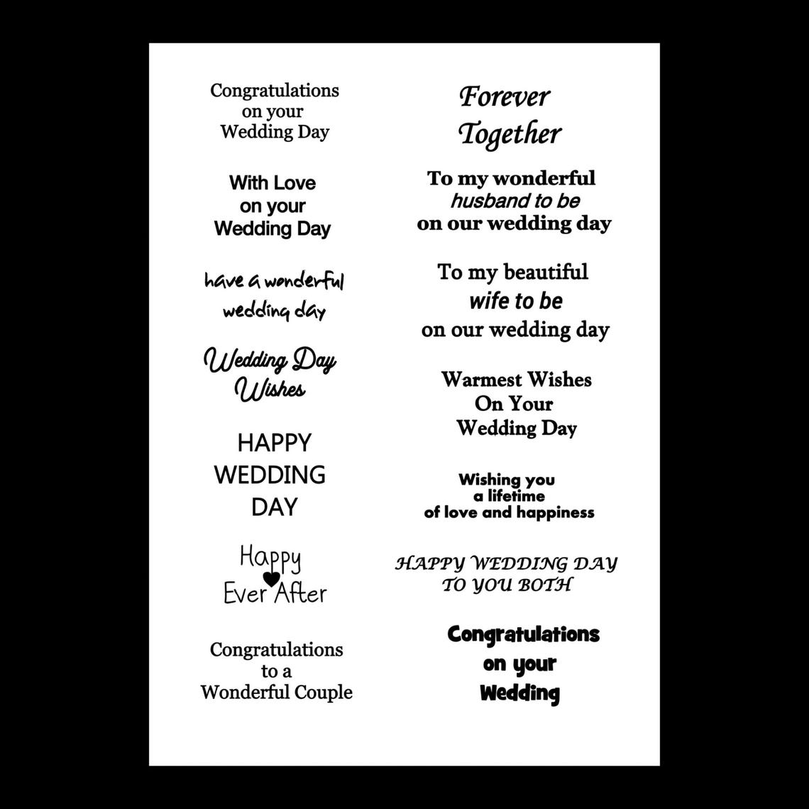 Wedding Sentiments Digital Sheet, Wedding Card Sentiments, Printable ...