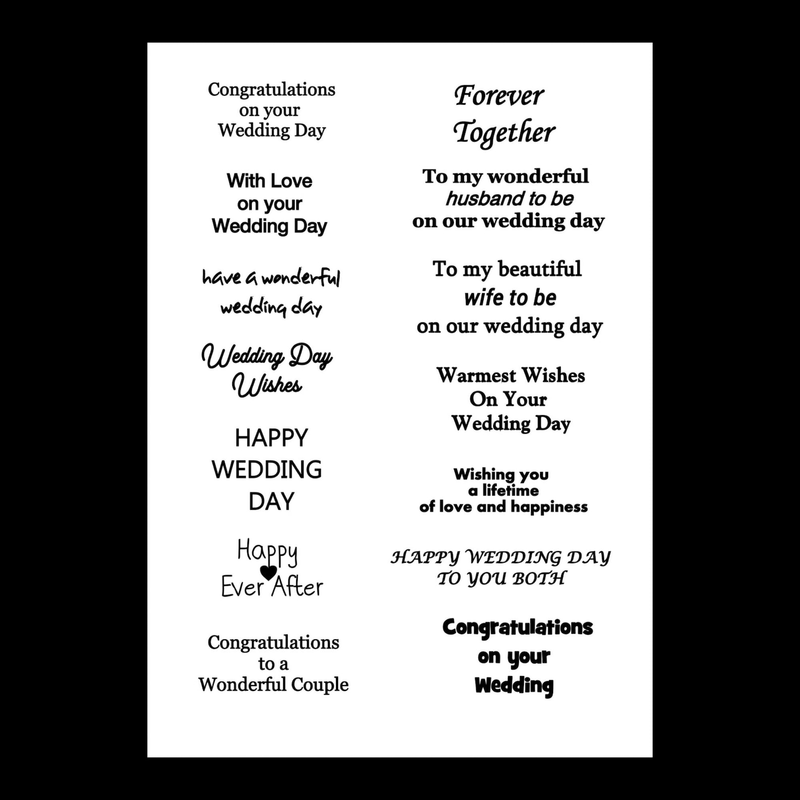 Wedding Sentiments Digital Sheet, Wedding Card Sentiments, Printable ...