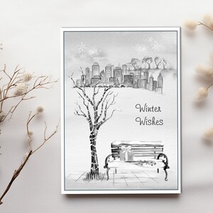 Winter Wishes Digital Christmas Card, Printable Winter Scene Card ...