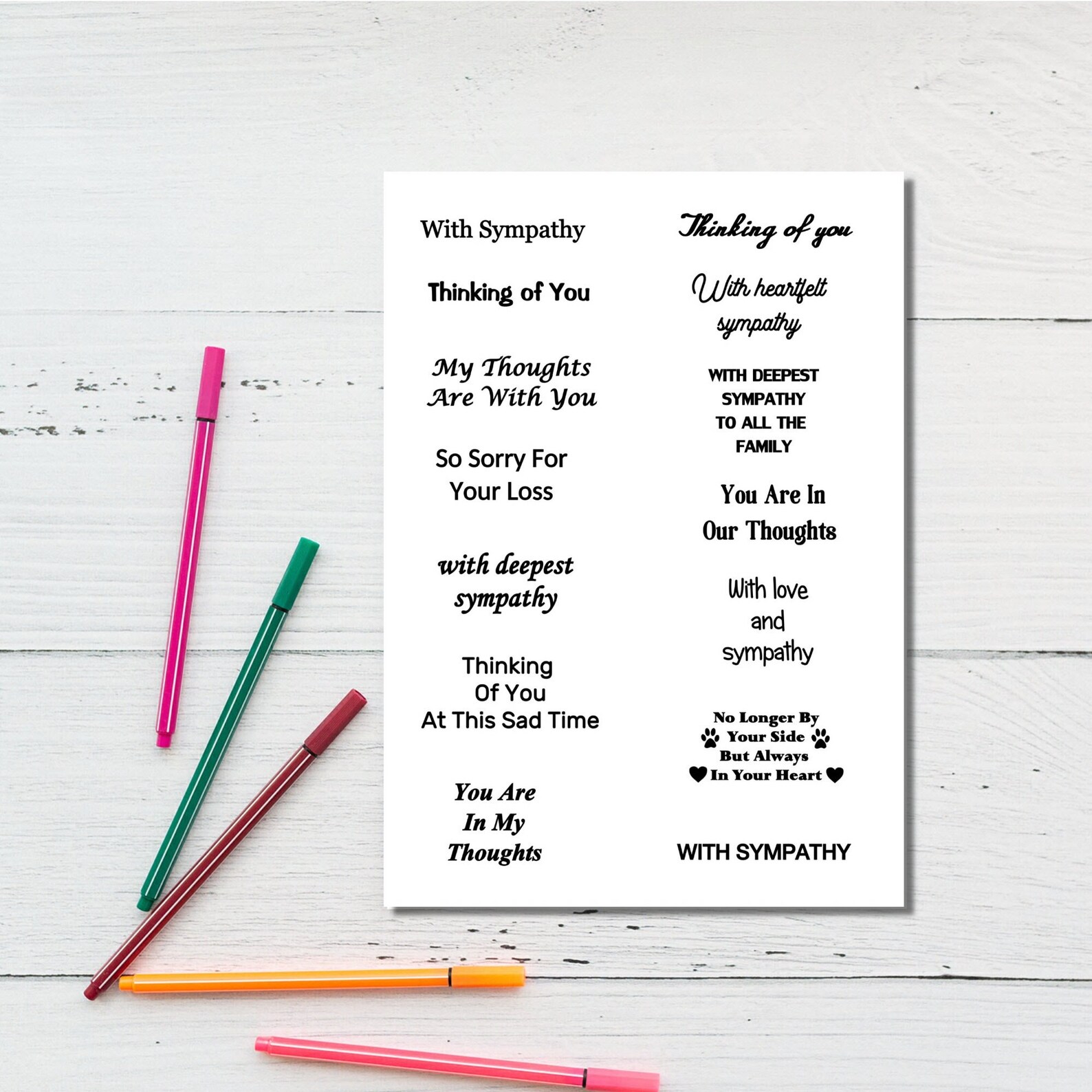 Sympathy Sentiments JPG Digital Sheet, Sympathy Words and Phrases ...